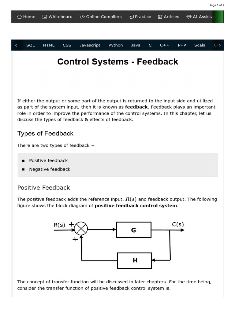 Types and Effects of Feedback in Control Systems | PDF | Feedback ...