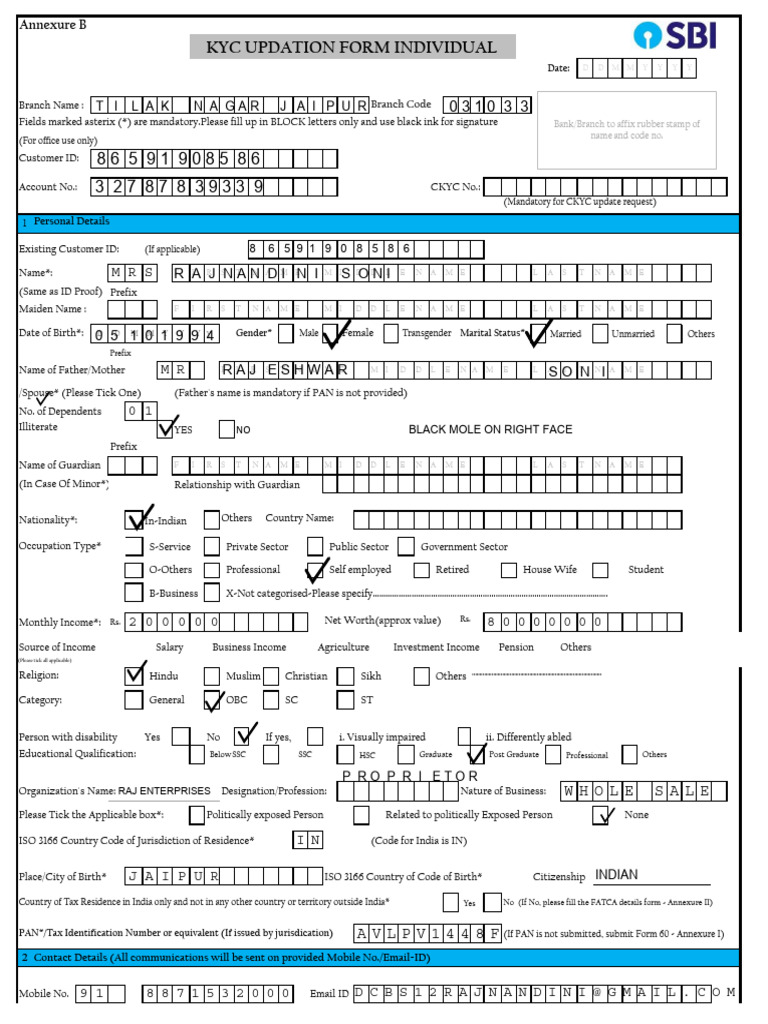 KYC Updation Form for Individuals | PDF | Identity Document ...