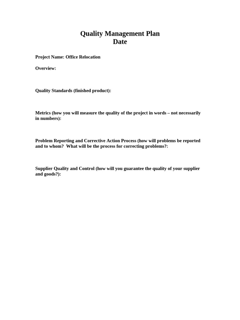 Quality Management Plan | PDF