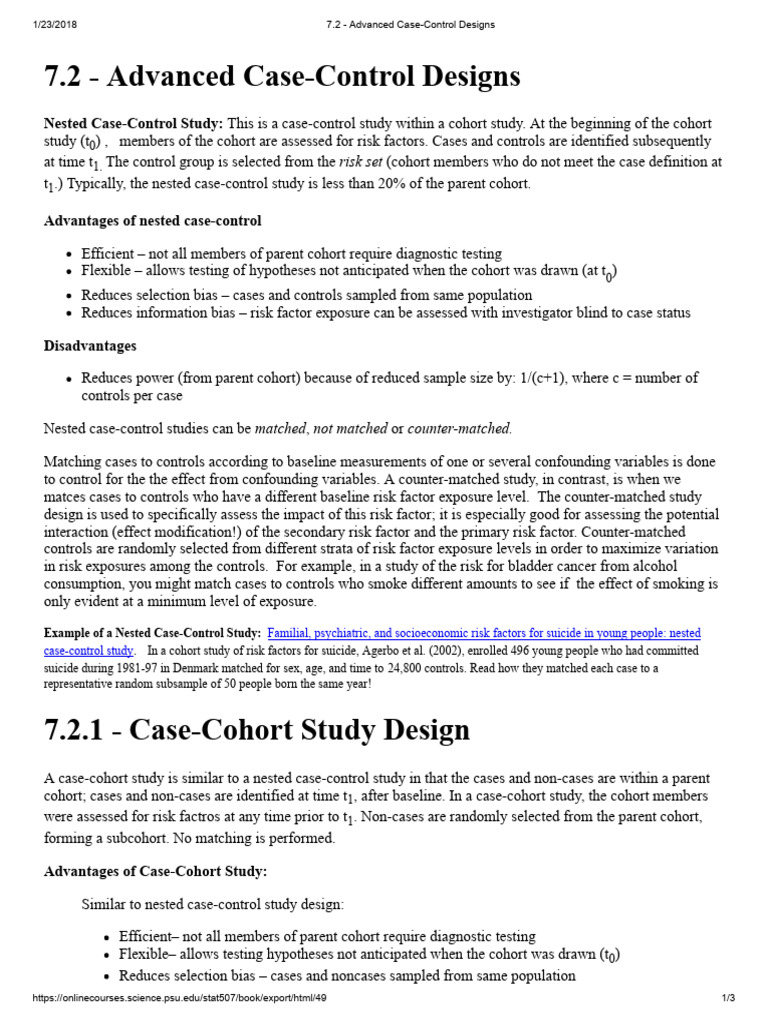 Advanced Case Control Designs, Nested, Case Cohort, Case Crossover ...