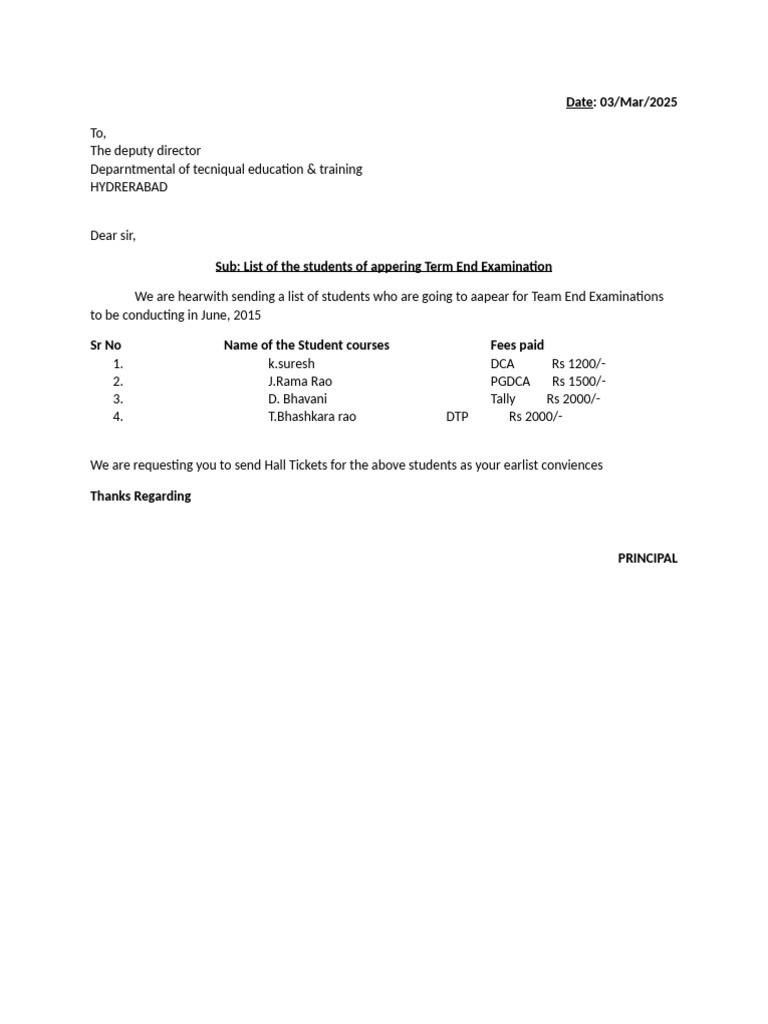 Examination Letter | PDF