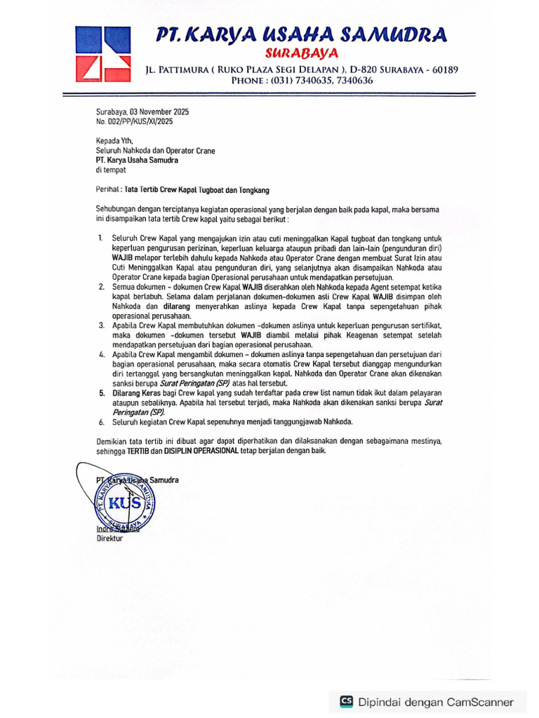 002 PP KUS Tata Tertib Crew Kapal Tugboat Dan Tongkang | PDF