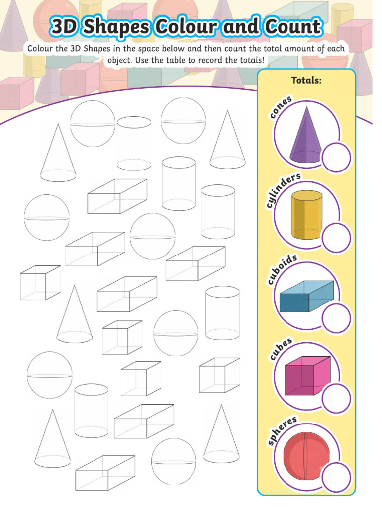 Count and Colour The 3D Shapes | PDF