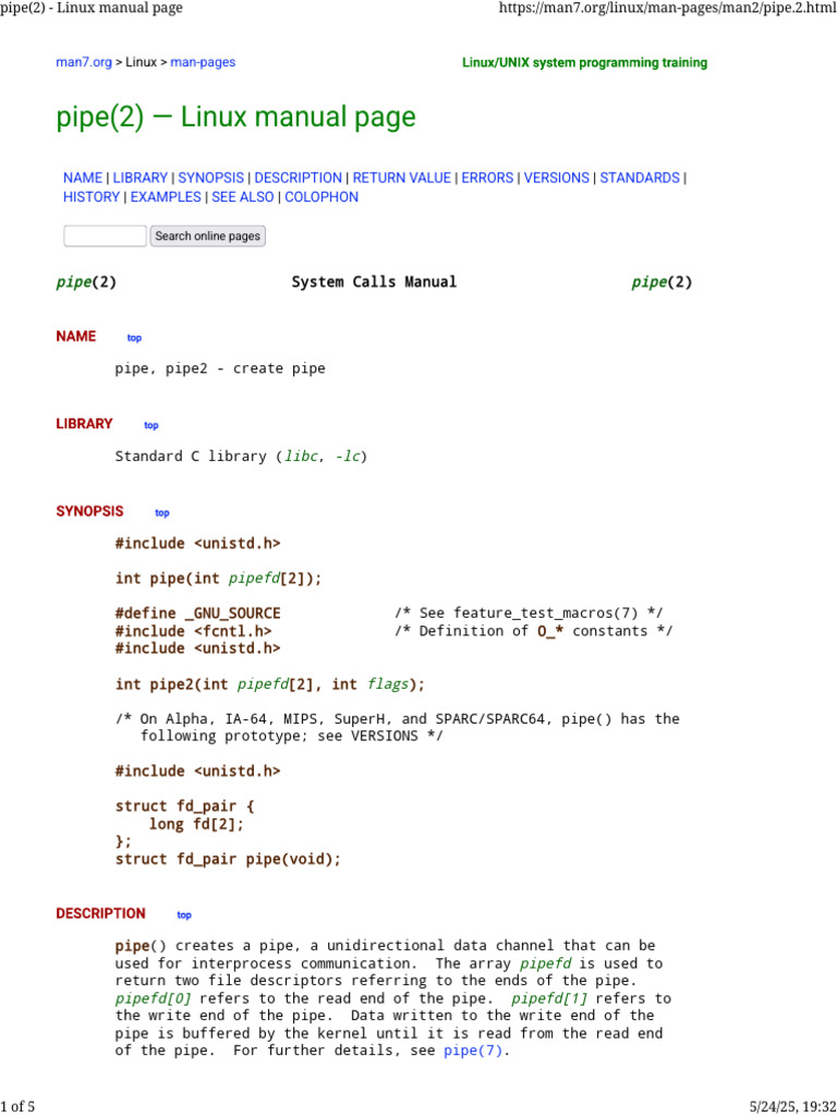 Pipe (2) - Linux Manual Page | PDF | Computer File | Computer Science