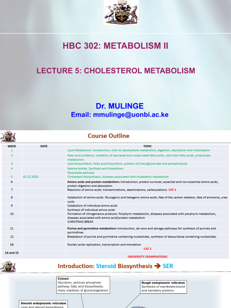 HBC 302 Metabolism II Lecture 5 Cholesterol-1 | PDF | Cholesterol ...