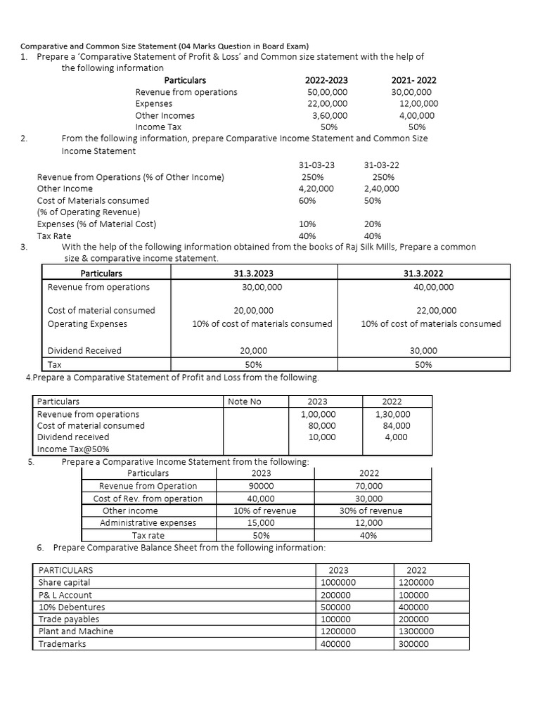 Comparative and Common Size Statements Guide | PDF | Income Statement ...