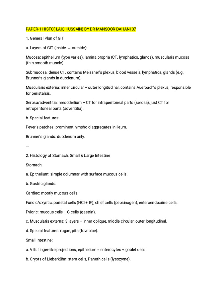Paper 1 Histo (Wps Office | PDF | Epithelium | Gastrointestinal Tract