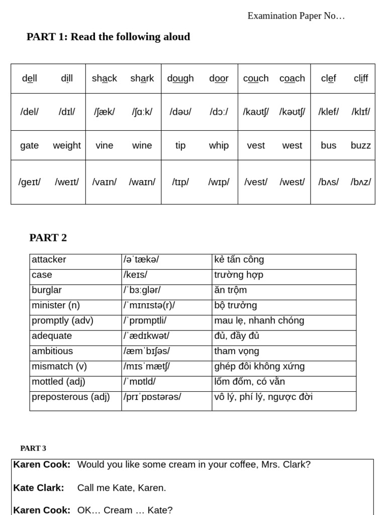 Examination Paper No.01 | PDF