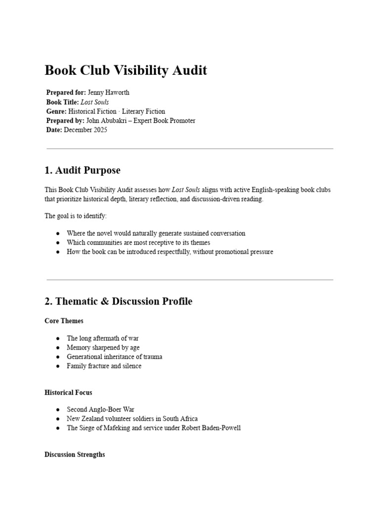 Book Club Visibility Audit | PDF