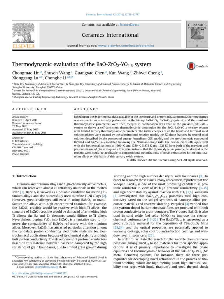 BaO_ZrO2_Y2O3 Phase Diagram and Thermodynamics | PDF | Phase (Matter ...