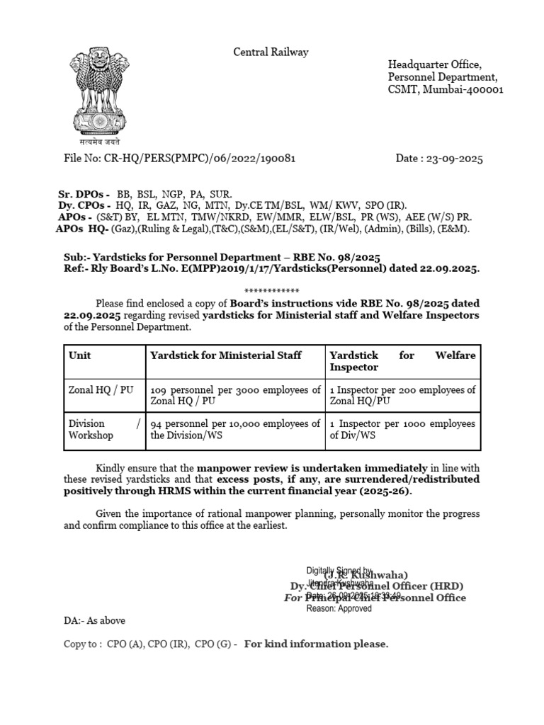 Yardstick of Personnel Department | PDF