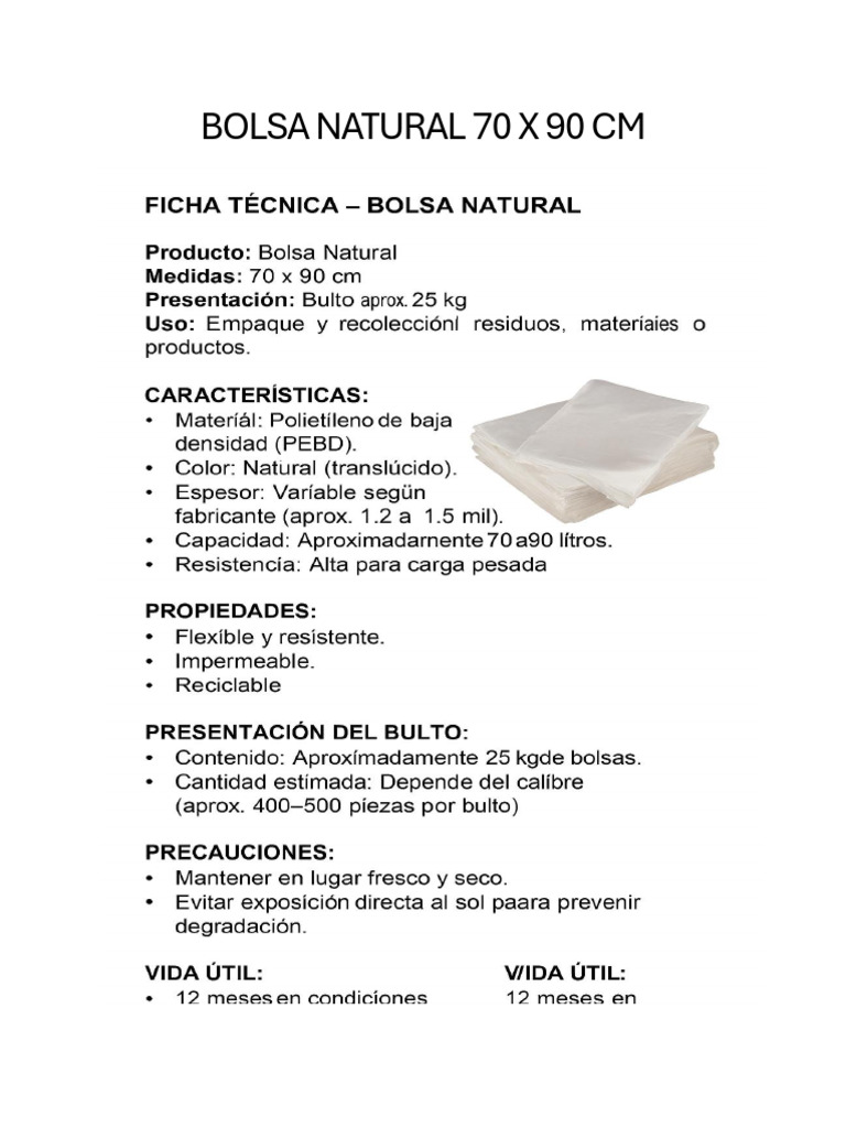 Ficha Tecnica Bolsa Natural Pdf