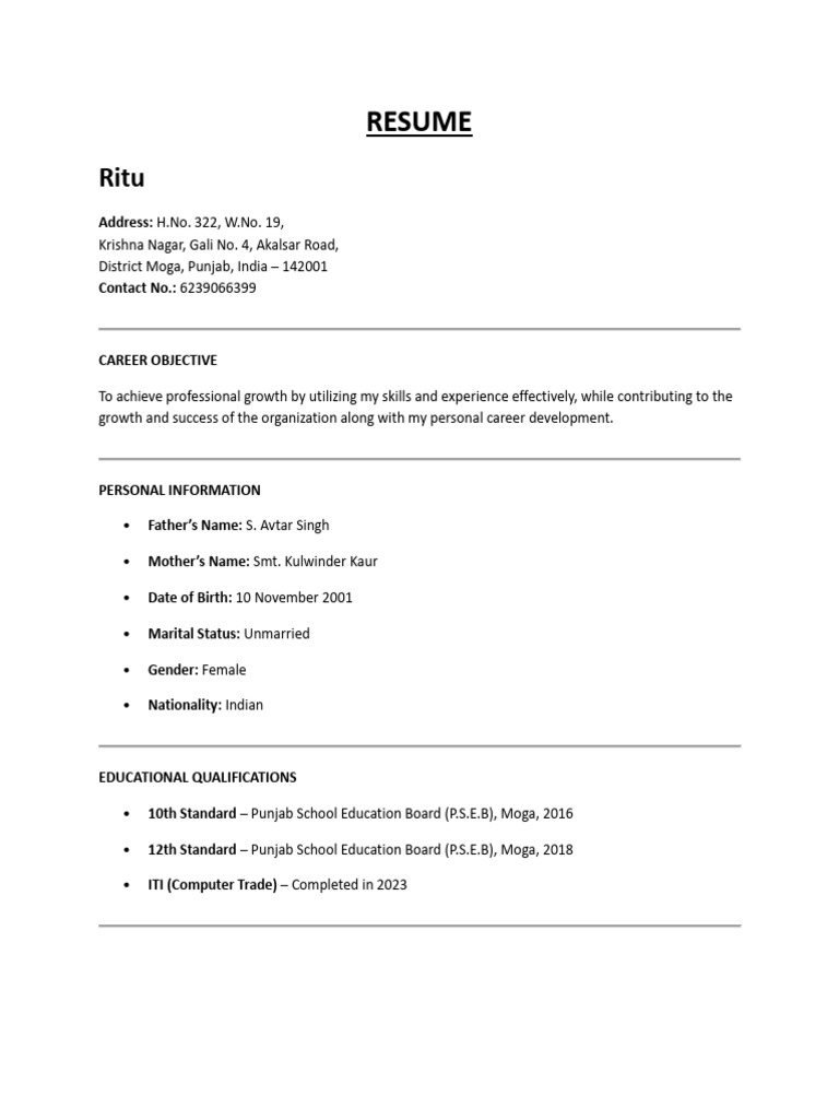 Ritu's Professional Resume Overview | PDF
