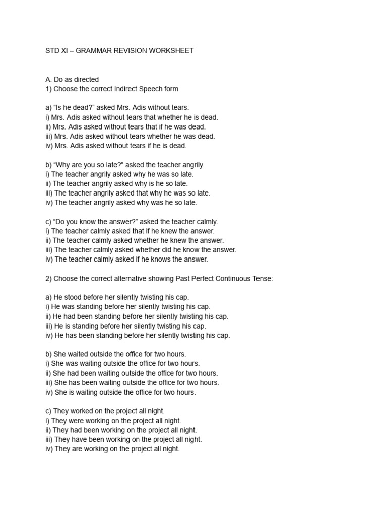 Grammar Revision Worksheet for XI Grade | PDF | Linguistics | Grammar
