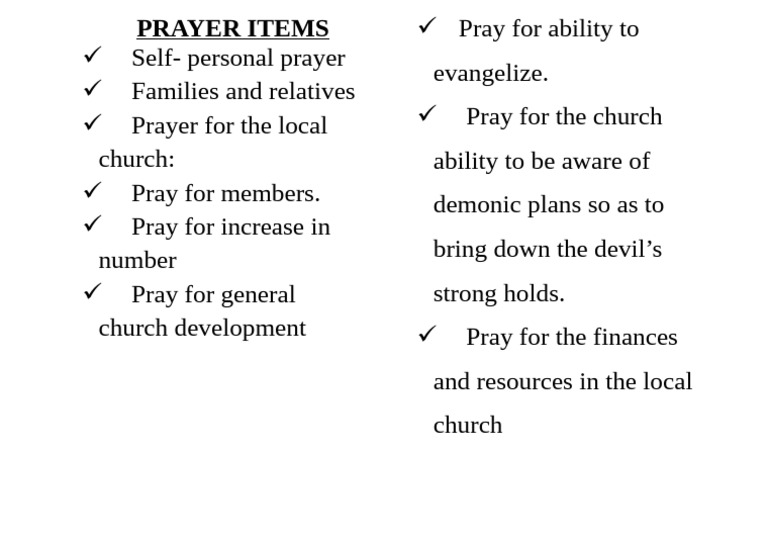 Essential Prayer Items for Church Growth | PDF
