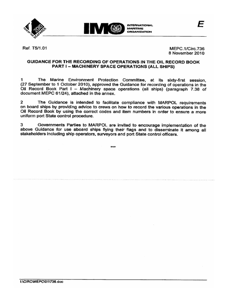 Imo Guidance For The Recording of Operation in The Oil Record Book | PDF