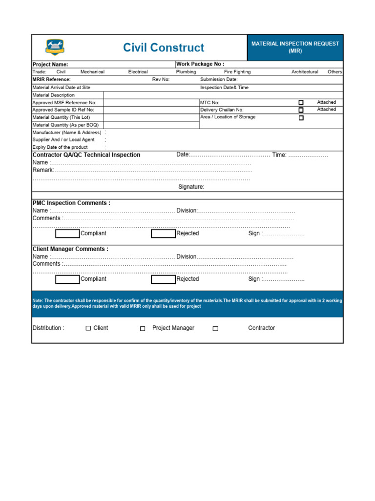 Material Inspection Request Form | PDF