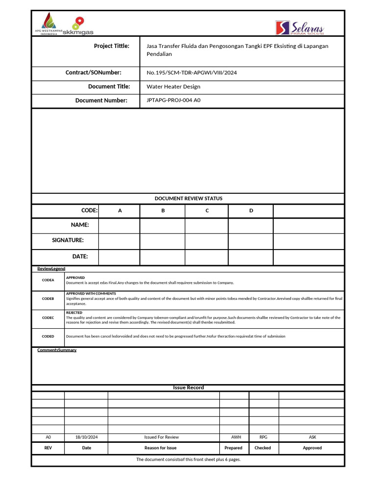 JPTAPG-PROJ-003 A0 Water Heater Design | PDF
