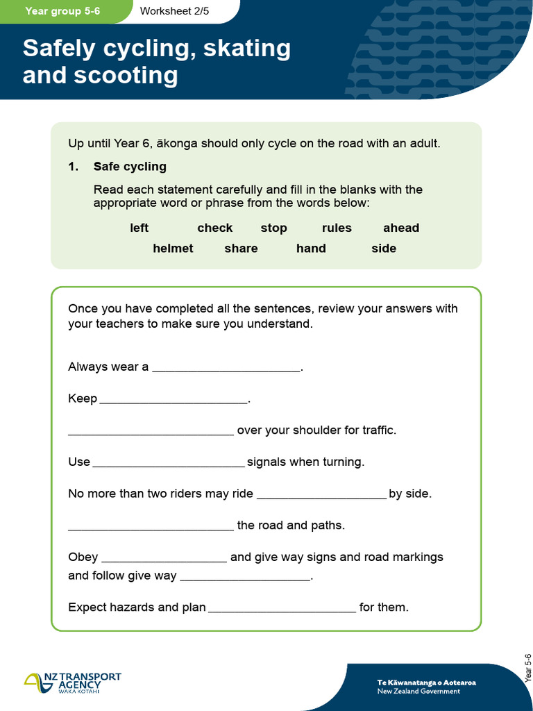 Year 5-6 Road Safety Worksheet 2 | PDF | Land Transport | Road Transport