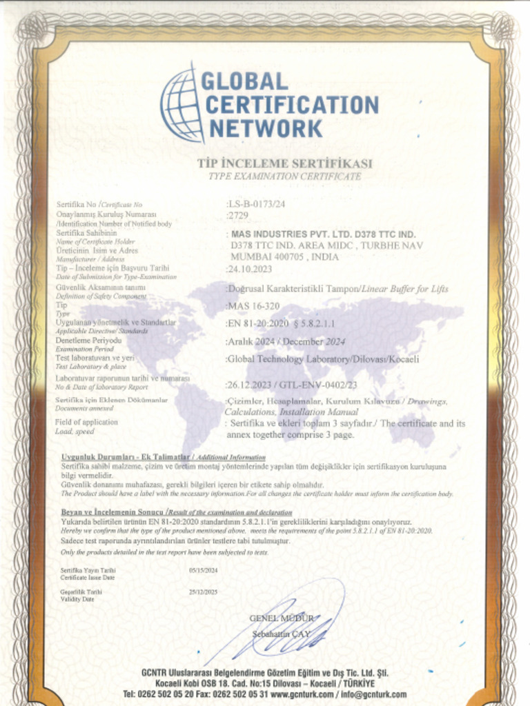 Overspeed Governor Certificate | PDF