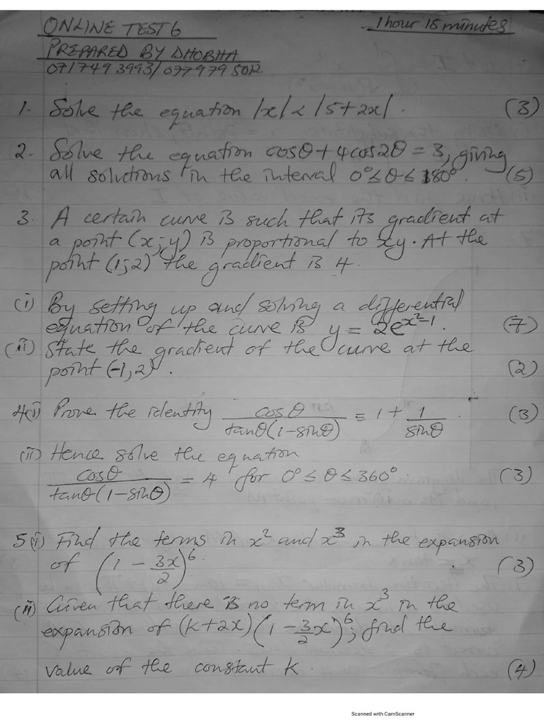 Marist A Level Pure Maths Test 4 | PDF