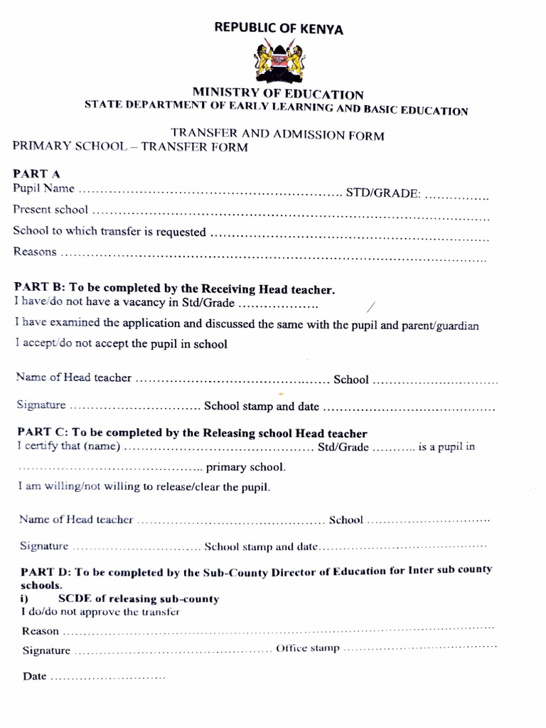 MOE Primary School Transfer Form | PDF