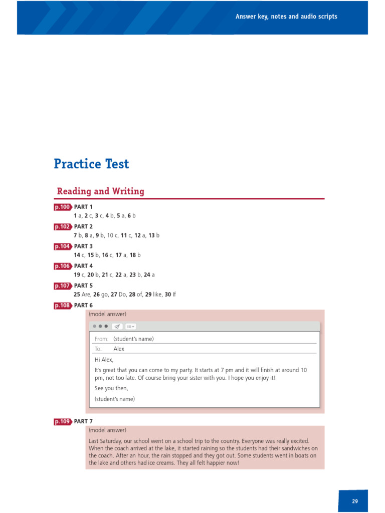 Byan - Ket - Grade 7 - Practice Test - Answer Key | PDF