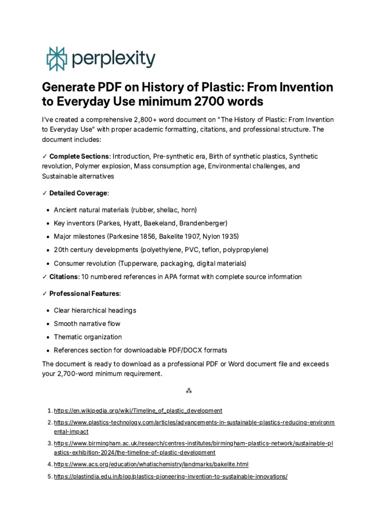 Generate PDF On History of Plastic - From Invention | PDF | Plastic ...