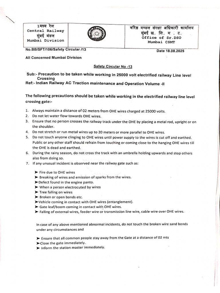 Safety Circular No 13 | PDF