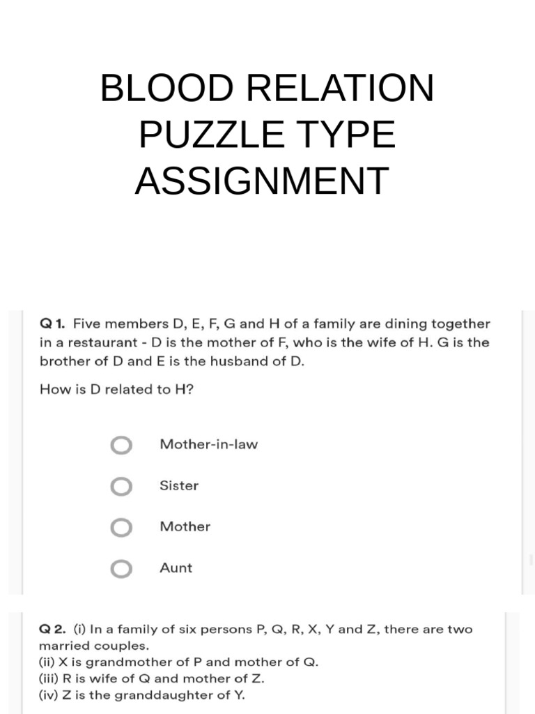 Blood Relation Puzzle Type Assignment | PDF