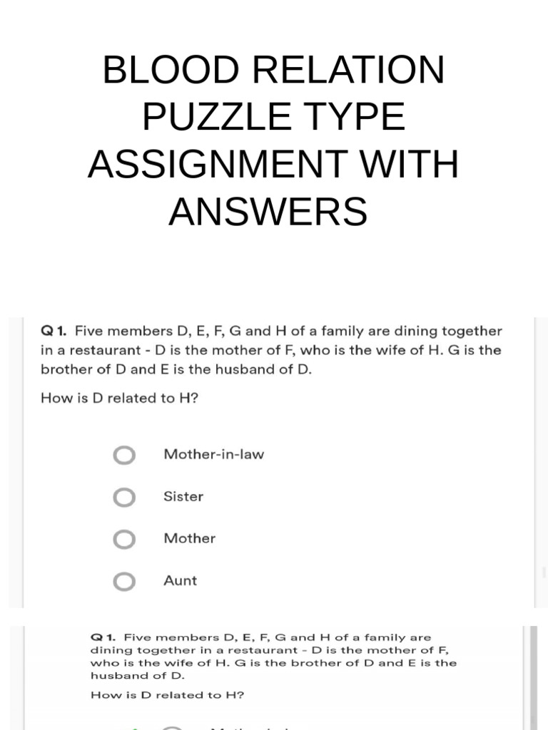 Blood Relation Puzzle Type Assignment With Answers | PDF