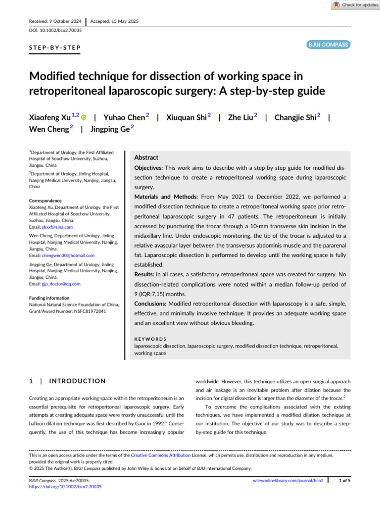 BJUI Compass - 2025 - Xu - Modified Technique For Dissection of Working ...