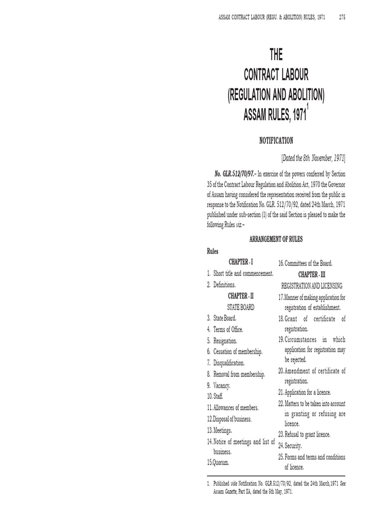 Assam Contract Labour Rules 1971 | PDF | License | Employment
