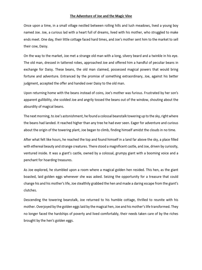 Comprehension - The Adventure of Joe and the Magic Vine | PDF