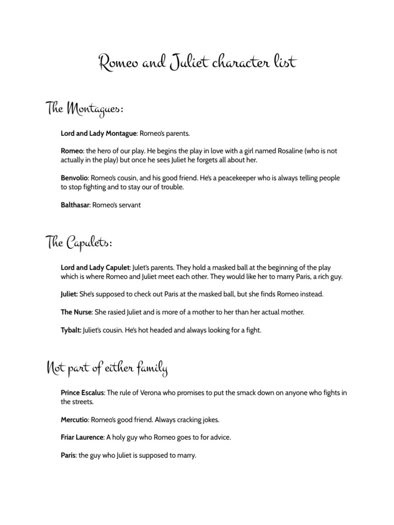 Key Characters in Romeo and Juliet | PDF