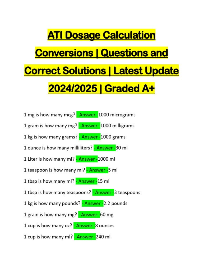 ATI Dosage Calculation Conversions | PDF