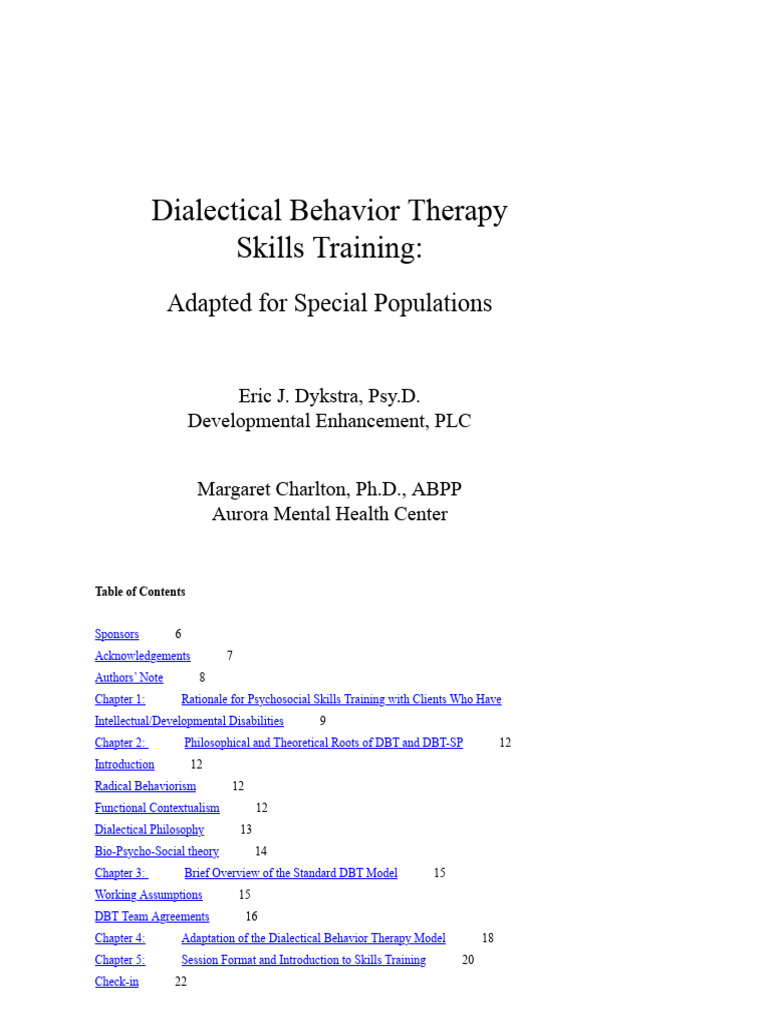 DBT Skills Training for Special Populations | PDF | Dialectical ...