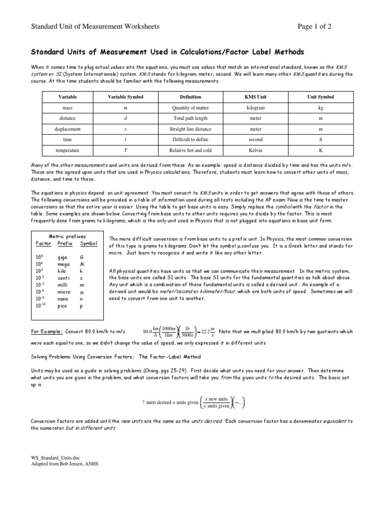 Dimensional Analysis Worksheet | PDF | Units Of Measurement ...