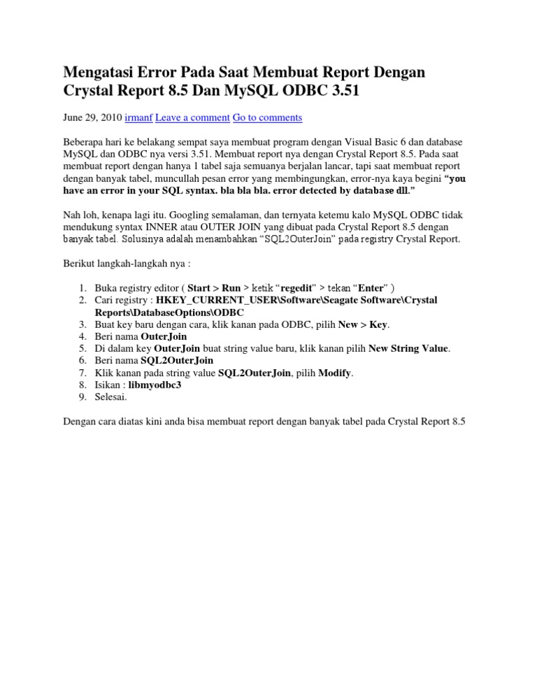 Mengatasi Error Crystal Report 8.5 | PDF