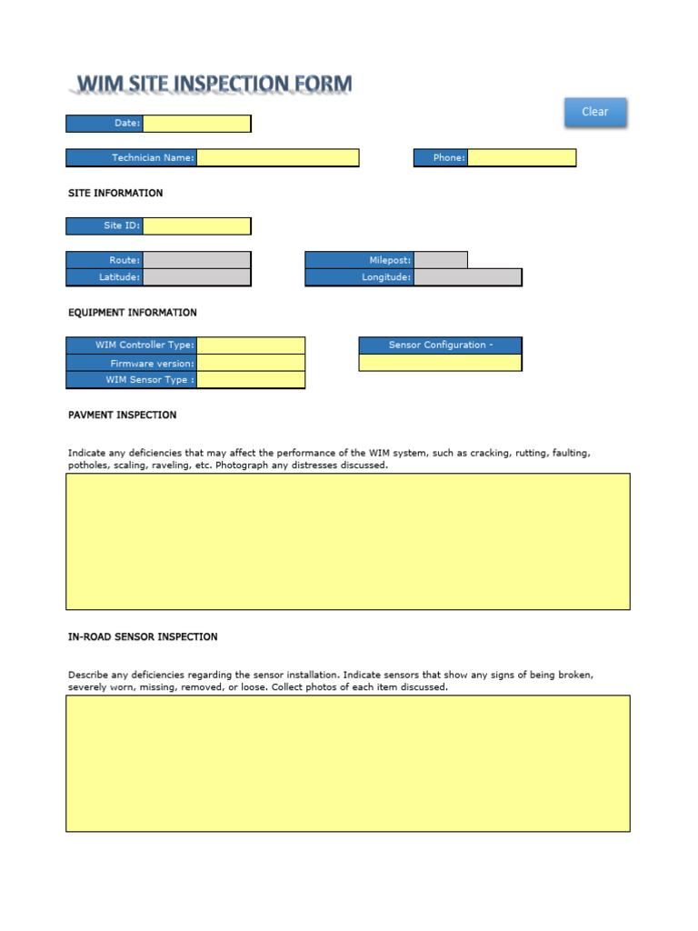 Appendix e Example Wim Site Inspection Form (Az Dot) | PDF ...