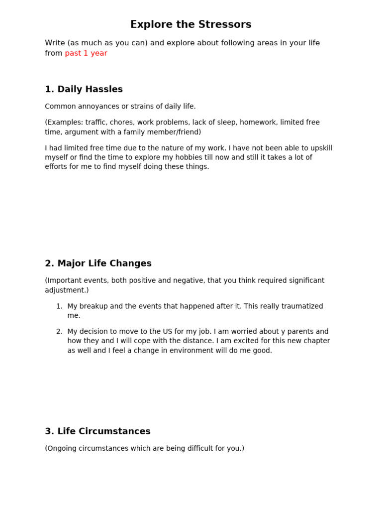 Explore Stressors Worksheet | PDF