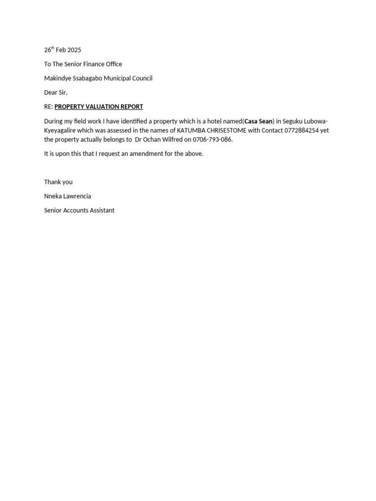 Property Valuation Letter | PDF