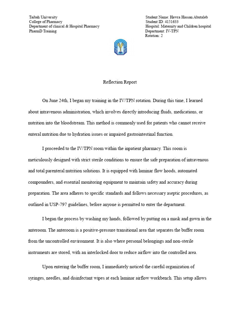 5-Hawra Hassan, 4151633, R2, IV TPN, MMCH, Reflection Report | PDF ...