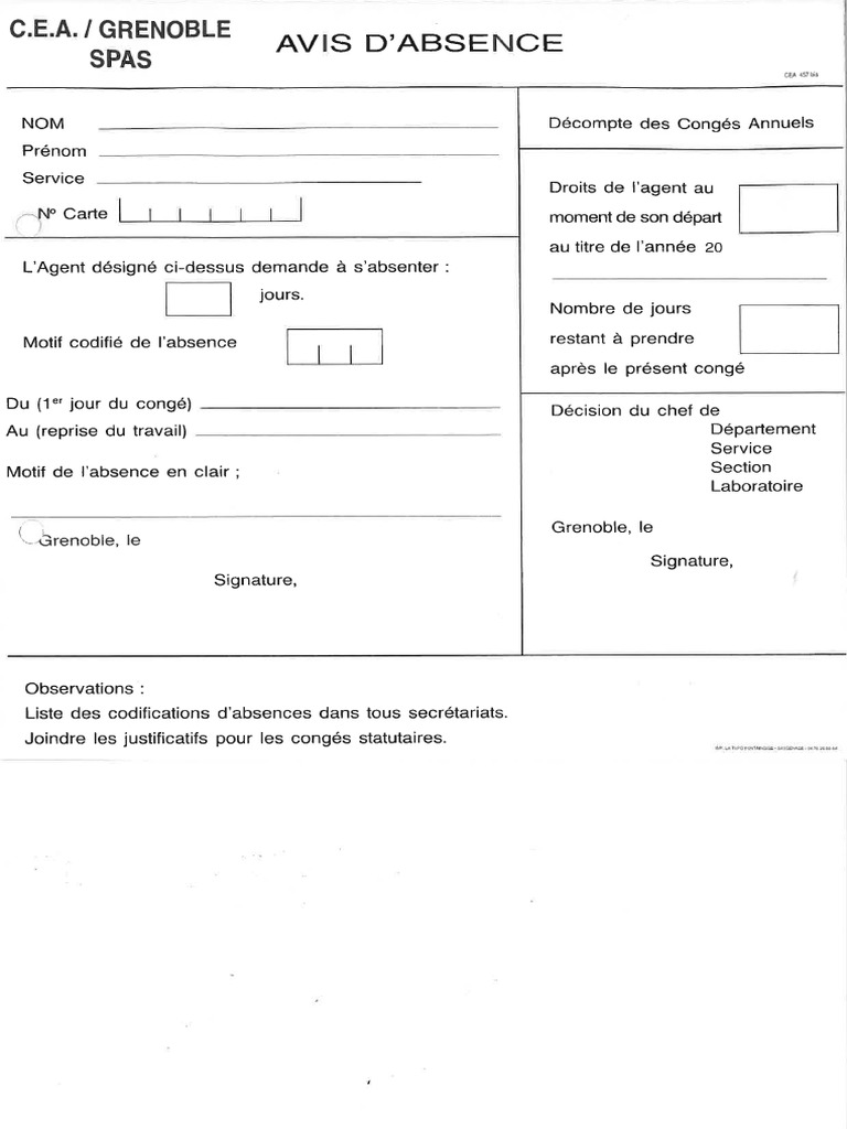 Avis D'absence | PDF