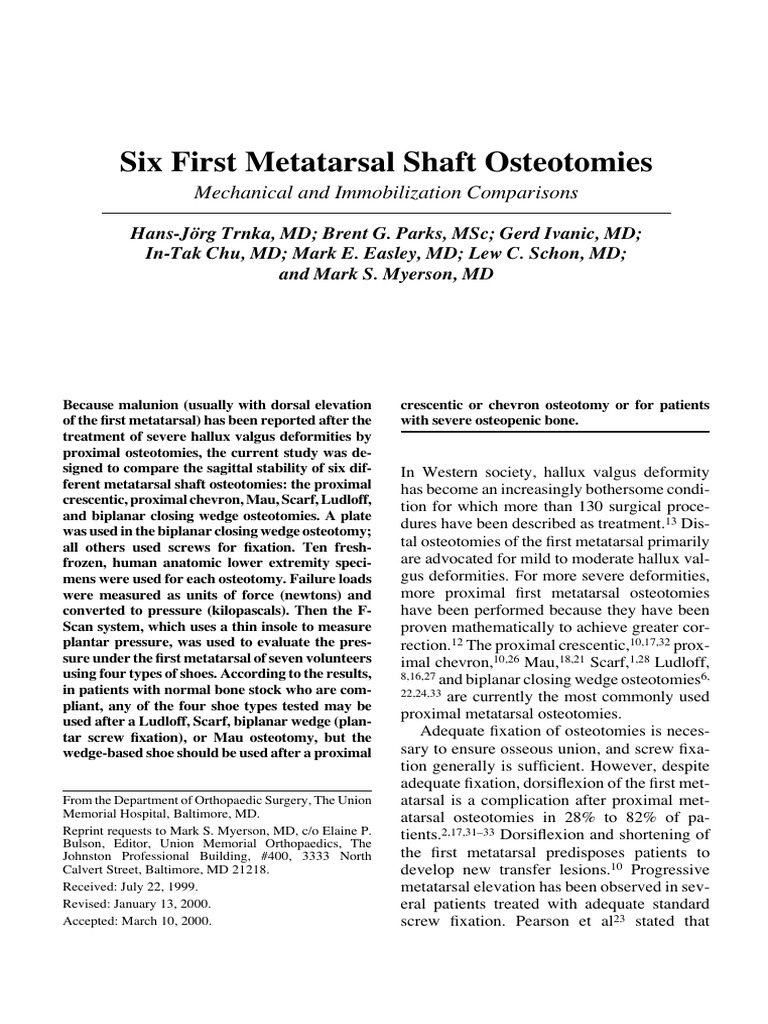 Comparing Six Metatarsal Osteotomies | PDF | Anatomical Terms Of ...