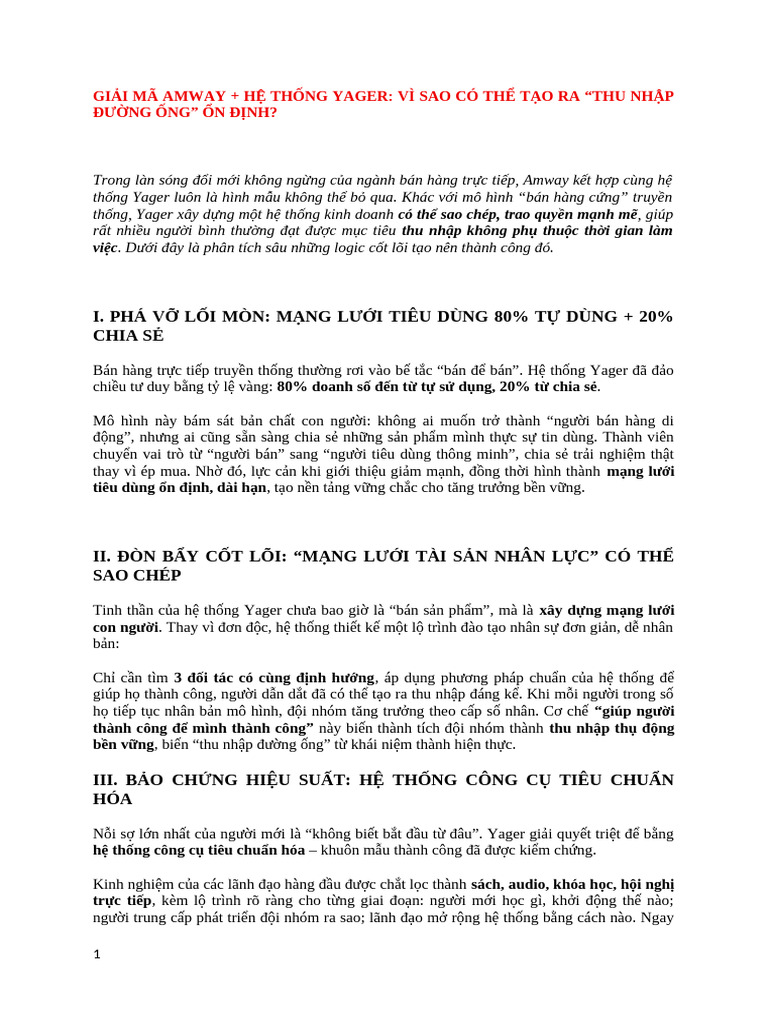 GIẢI MÃ AMWAY + HỆ THỐNG YAGER- VÌ SAO CÓ THỂ TẠO RA _THU NHẬP ĐƯỜNG ...