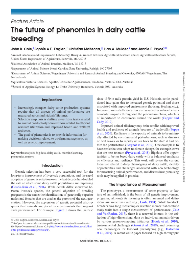 The Future of Phenomics in Dairy Cattle Breeding | PDF | Dairy Cattle ...
