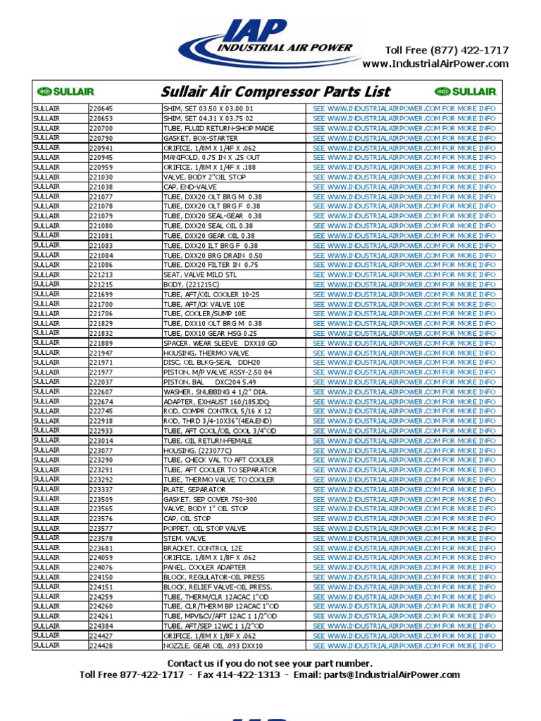 Sullair Air Compressor Parts List | PDF | Valve | Piston