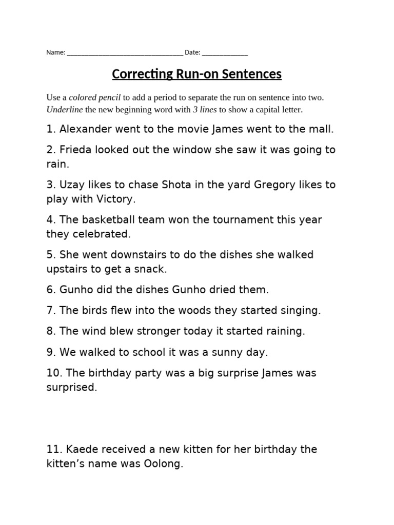 Run-On Sentences Fix | PDF