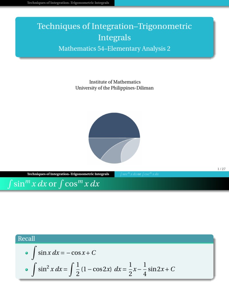 Lecture 2 Trigonometric Integrals Pdf Trigonometric Functions Sine